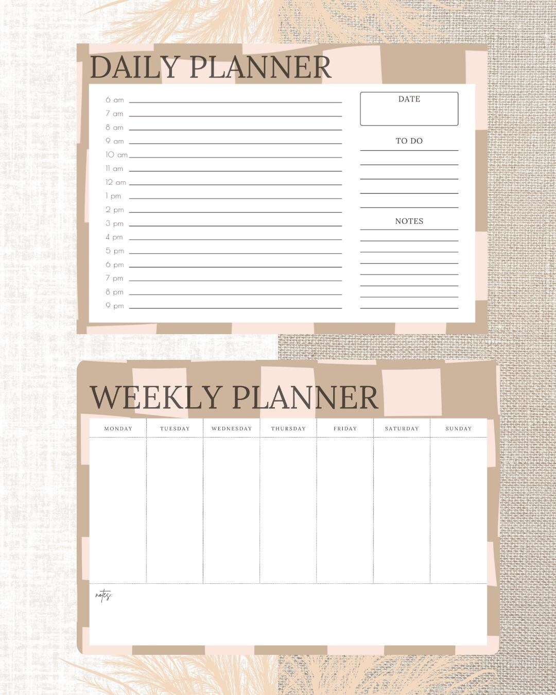 Neutral Daily & Weekly Planner Printable | Minimal Checkered Planner ...