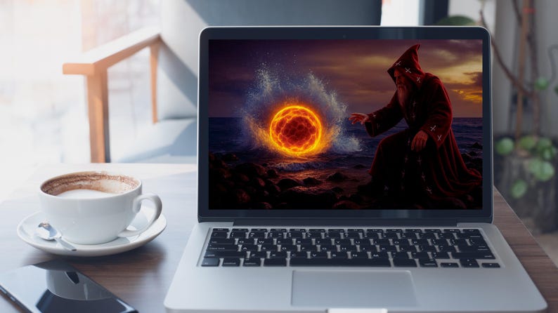 Red Wizard PC Wallpaper | Fire Mage Fantasy Art | 4K Desktop Background ...