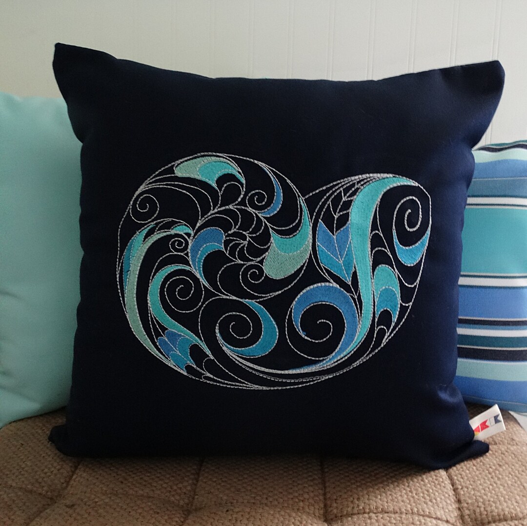 Sunbrella Nautilus Shell Pillow Cover: Navy Coastal Decor (16" Square ...