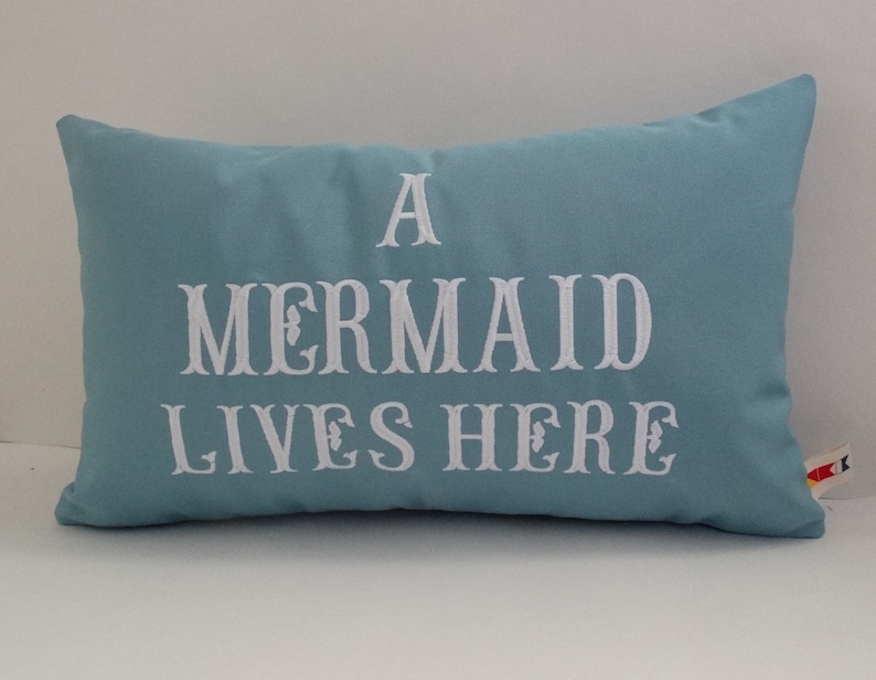 Mermaid Pillow Cover A Mermaid Lives Here Sunbrella Pillow | Etsy