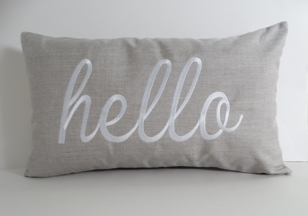 HELLO PILLOW Cover| Embroidered Throw Pillow | Sunbrella Indoor Outdoor ...