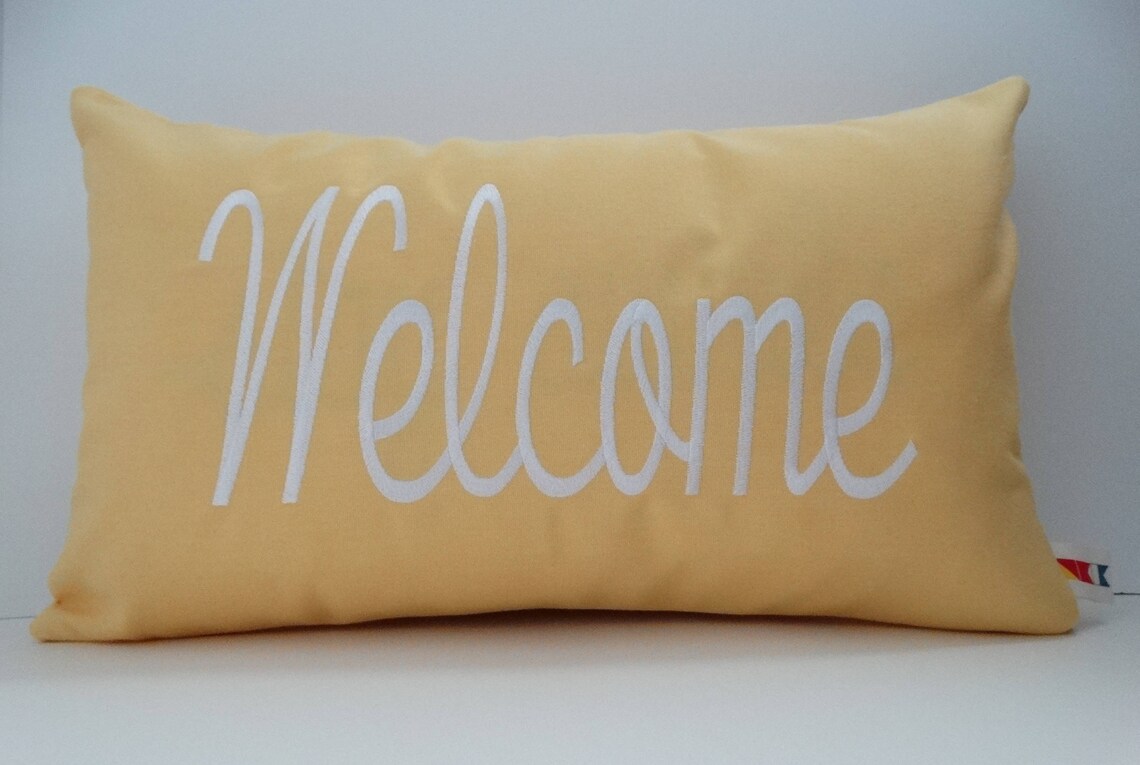 Sunbrella WELCOME Pillow Cover Greeting Pillow Embroidered - Etsy