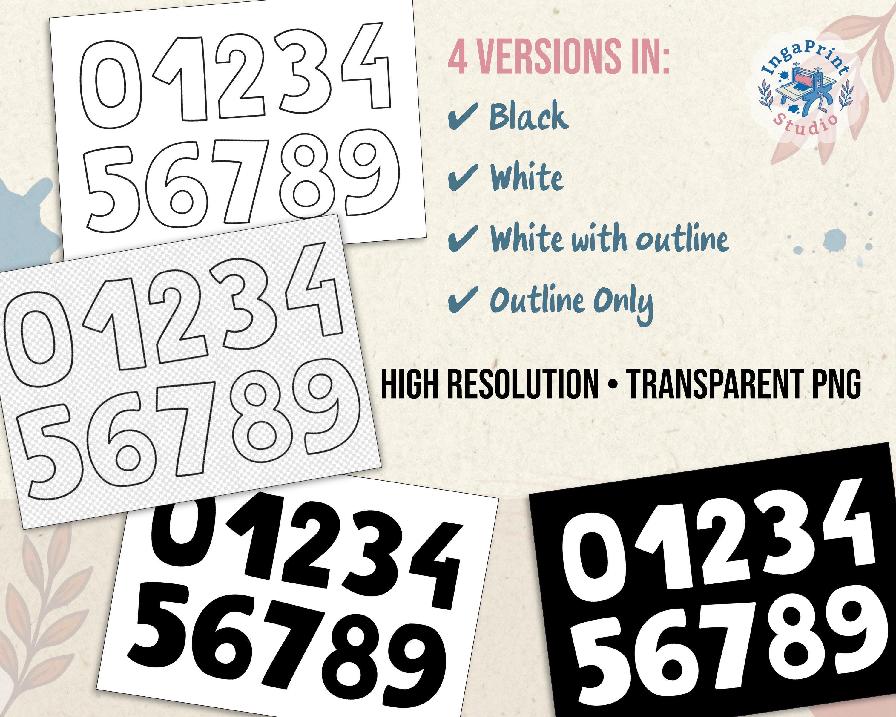 Numbers 0-9 SVG PNG Bundle, Bold Outline Numbers, Cut Files for Cricut ...