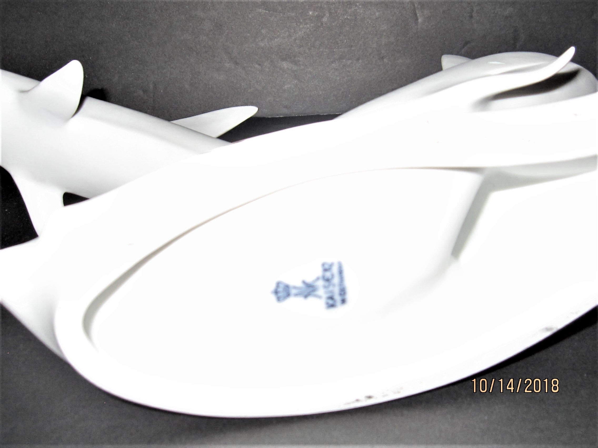 Dolphins Kaiser Germany White Porcelain signed by Bachmann