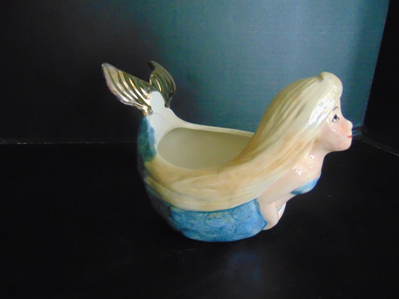 Mermaid Vintage Planter With Gold Tail - Etsy