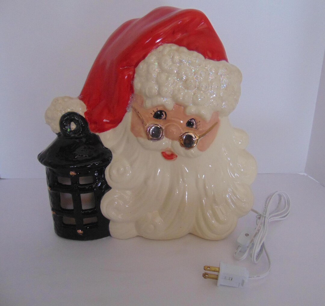 Ceramic Bisque Vintage Light up Santa Claus Lantern Xmas Decor - Etsy