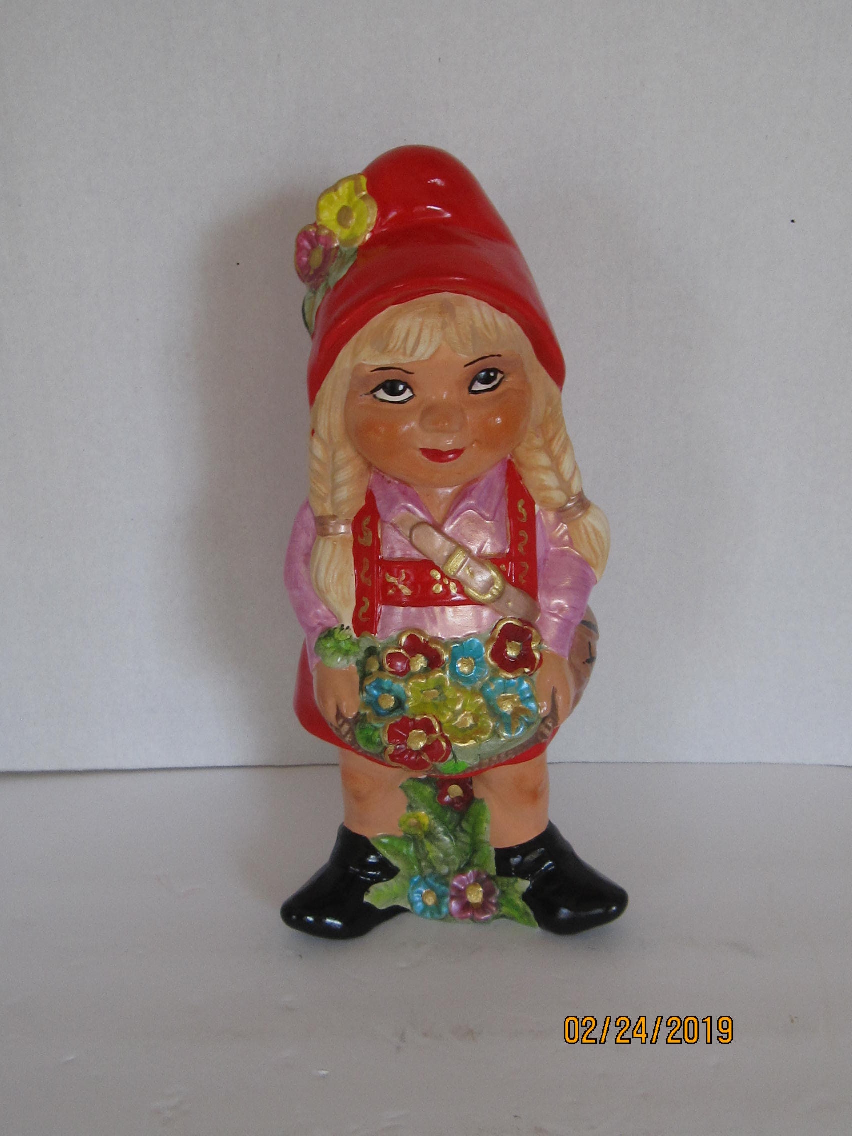 Medium Size Girl Garden Gnome with Basket of Flowers