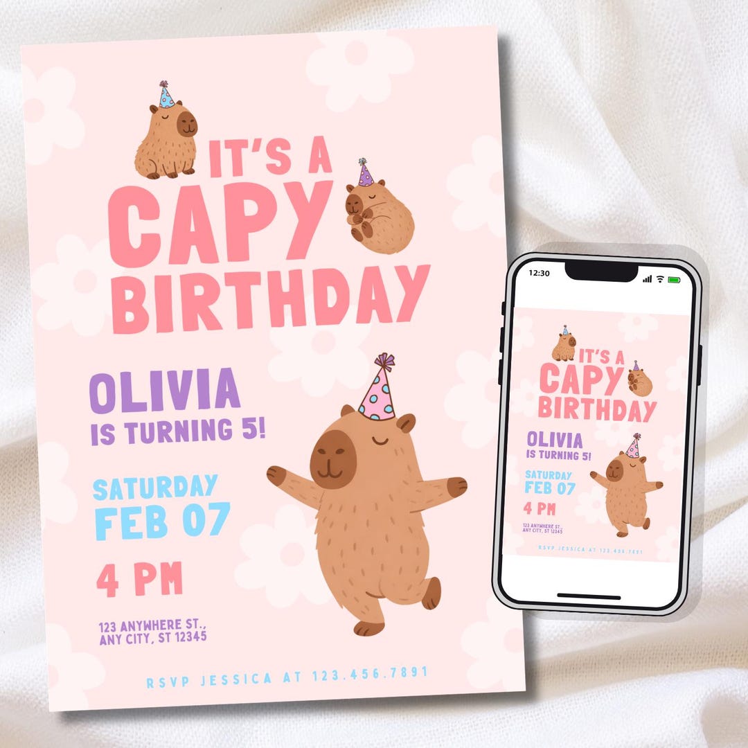 Capybara Birthday Invitation Template, It’s a Capy Birthday Invite ...