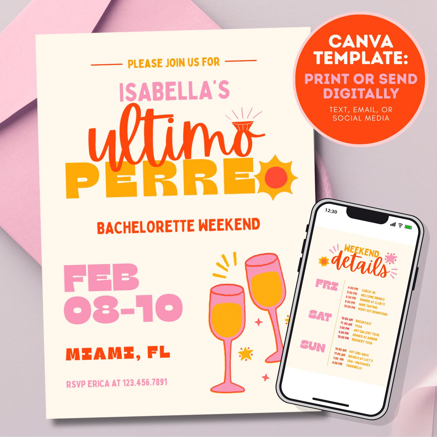Ultimo Perreo Latina Bachelorette Invitation, Bad Bunny Inspired ...