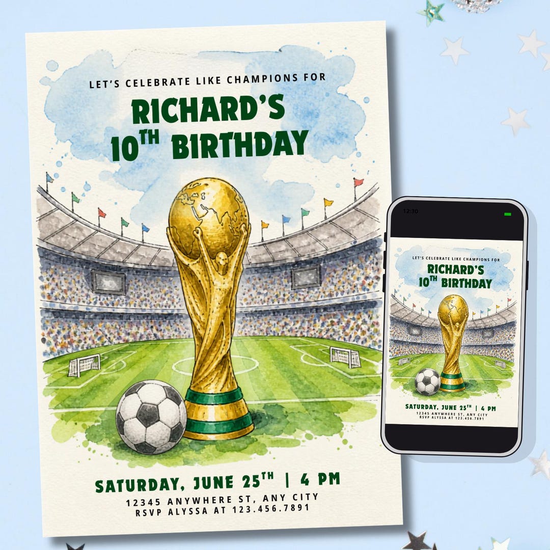 World Cup Birthday Party Invitation | Soccer Bday | Futbol Bday Invite ...