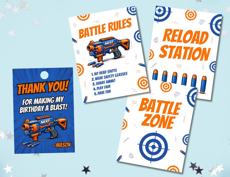 Nerf Birthday Party Pack | Editable Signs & Thank You Tags (digital ...