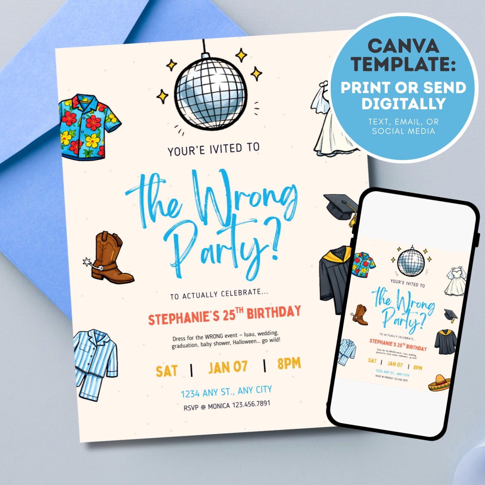 Wrong Event Party Invitation, Dress-up Theme, Editable Template ...