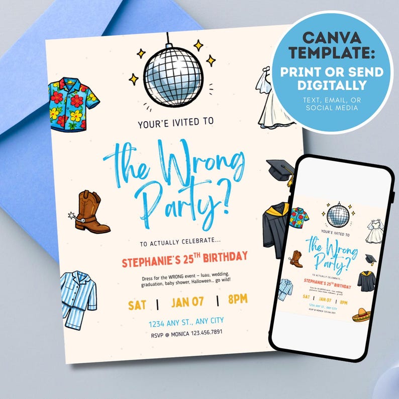 Wrong Event Party Invitation, Dress-up Theme, Editable Template ...