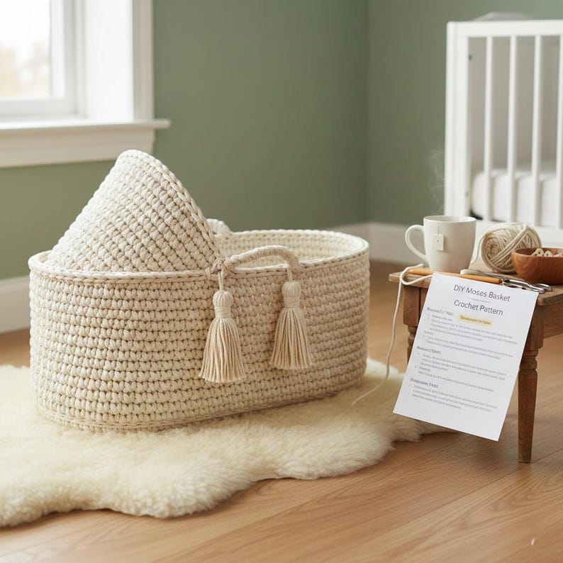 Crochet DIY Moses Basket for Dolls Pattern, Large Toy Storage Basket ...