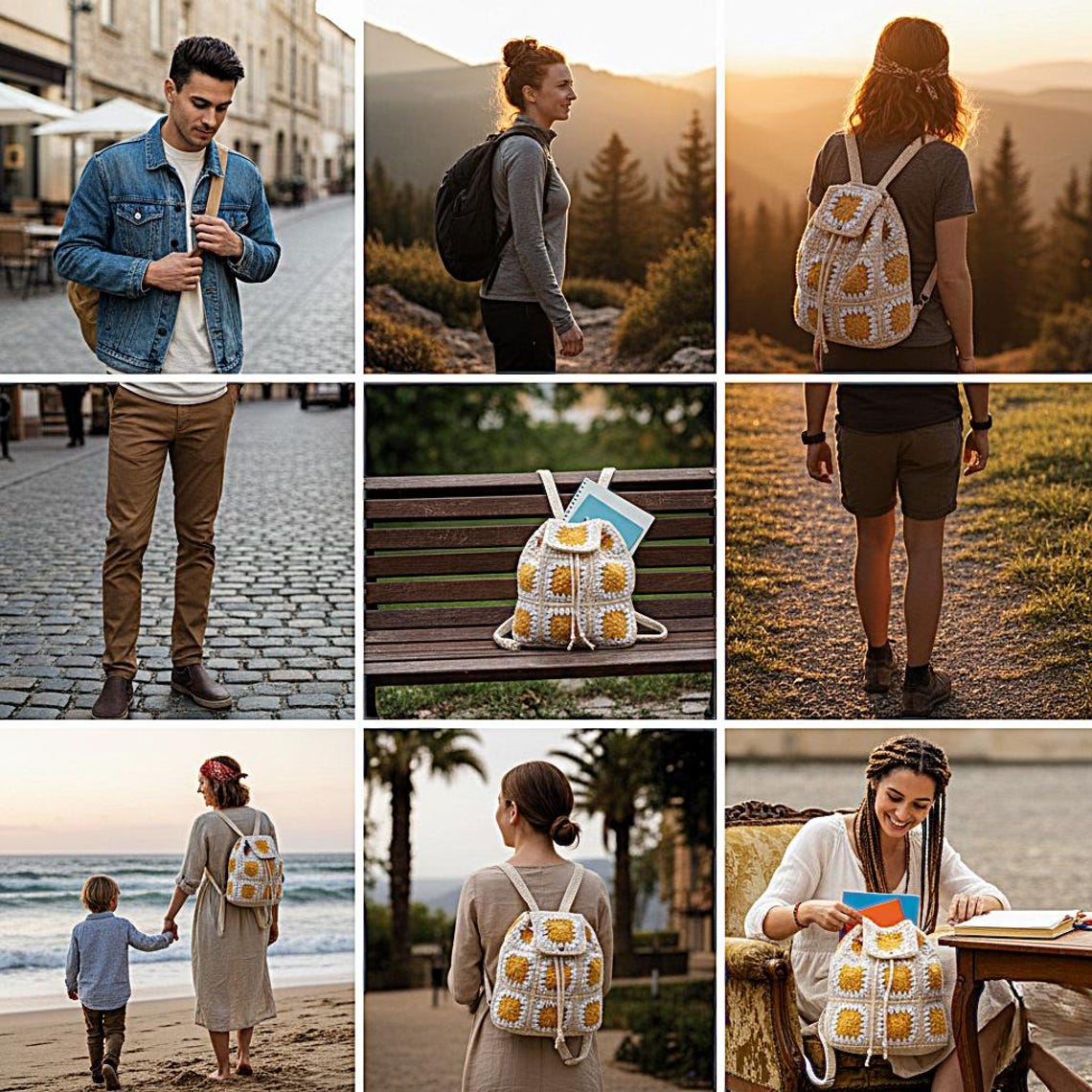 Crochet Daisy Backpack, Granny Square Crochet Backpack, Diy Crochet ...