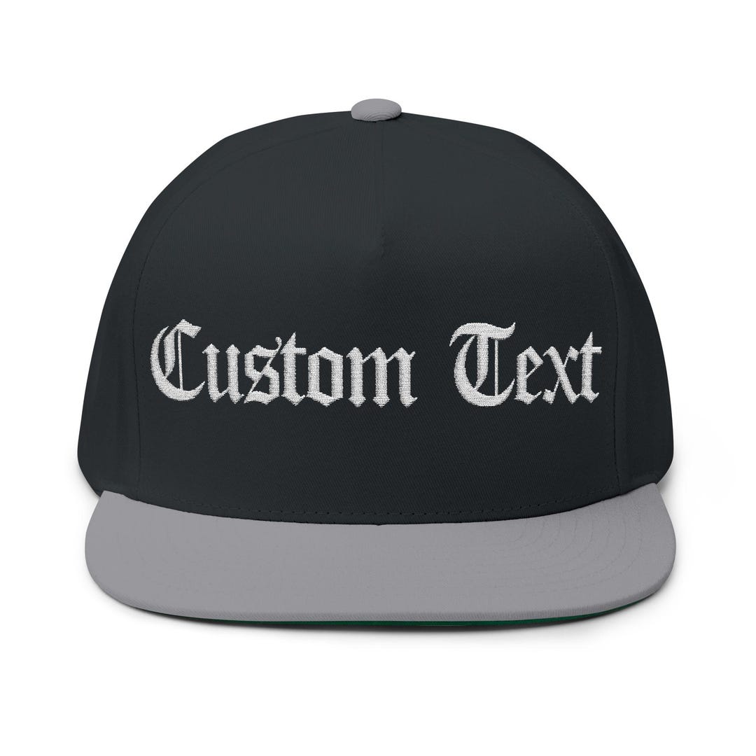 Custom Old English Text Flat Bill Cap | Embroidered Snapback Compton ...