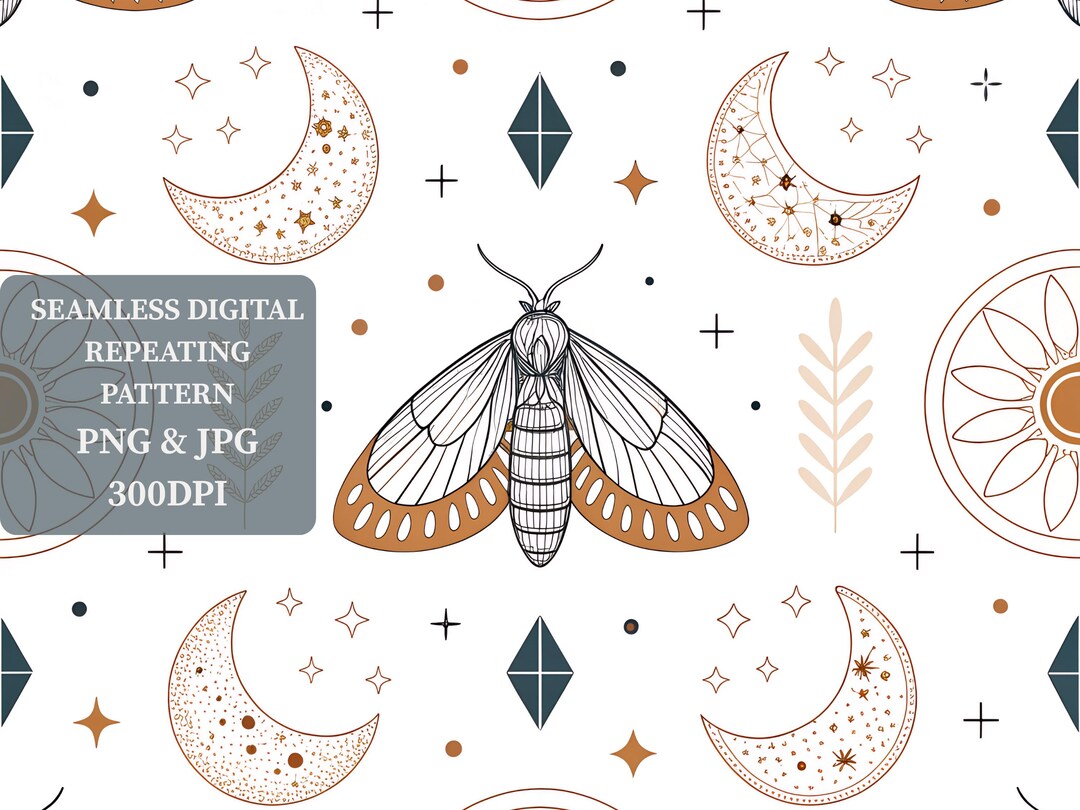 Celestial Chrysalis New Moon Seamless Pattern, Repeatable PNG - Etsy