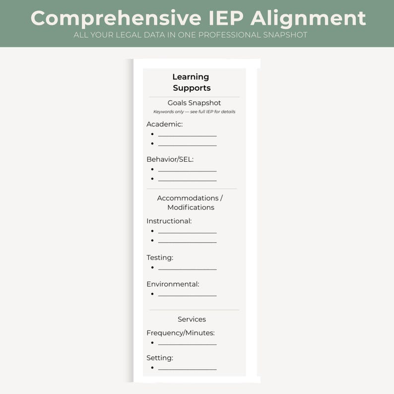 IEP at A Glance Printable Pdf | Special Education Teacher Organizer ...