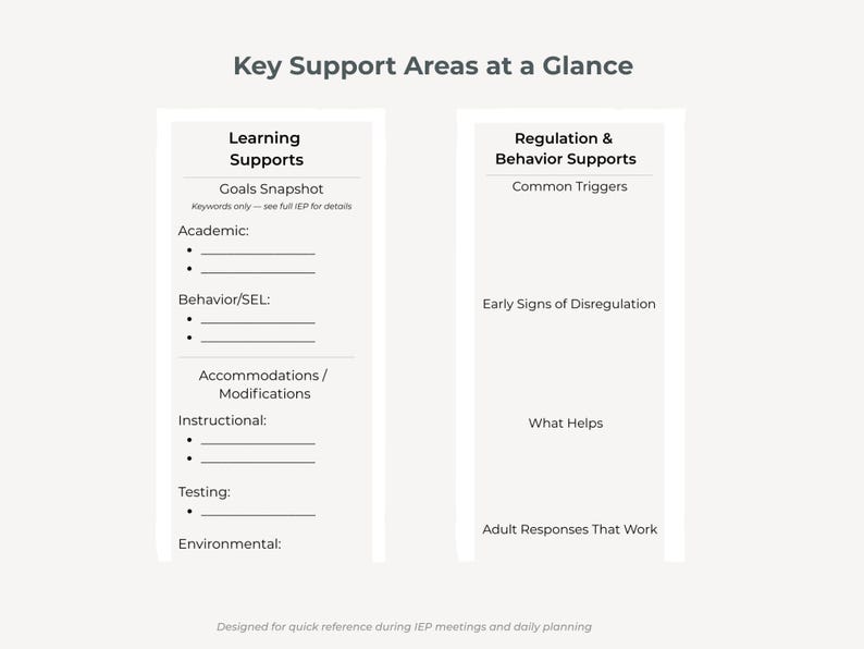 IEP At-a-glance Printable | Special Education Student Profile (PDF ...