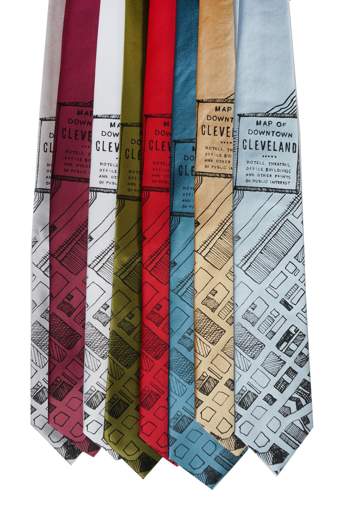 Downtown 1942 Cleveland Map Neckties - on Silver, Wine, White, Olive ...