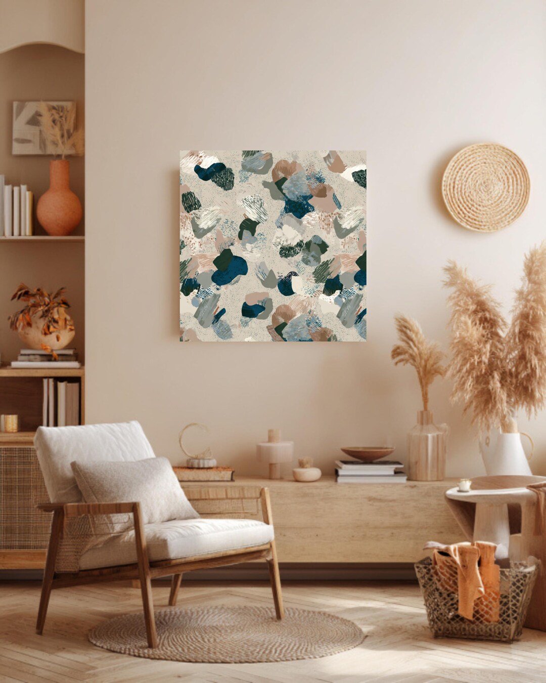 Abstract Speckled Pattern Wall Art Teal Brown Neutral Shape Print ...