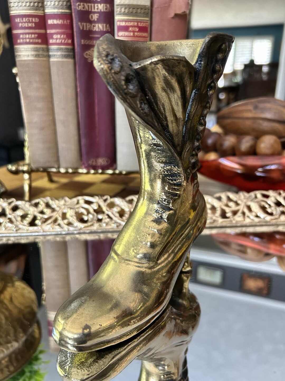 Vintage Gold Color Cast Iron Women's Victorian Lace up Boot Granny Shoe ...