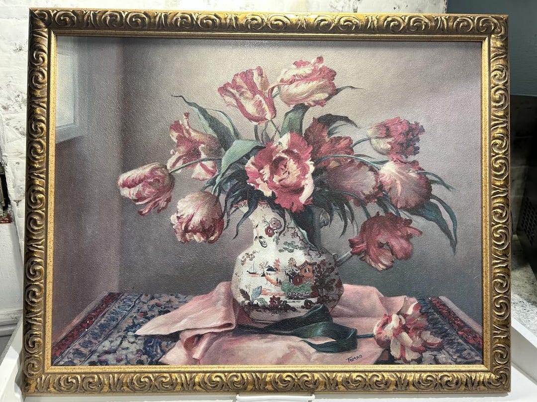 Vintage Jennie Tomao Tulips Floral Still Life Painting Oil on Board ...