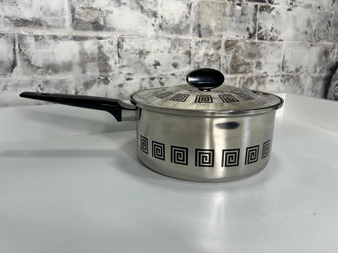 Vintage 1970s Stainless Steel Ecko 3 Quart Greek Key Design Saucepan ...