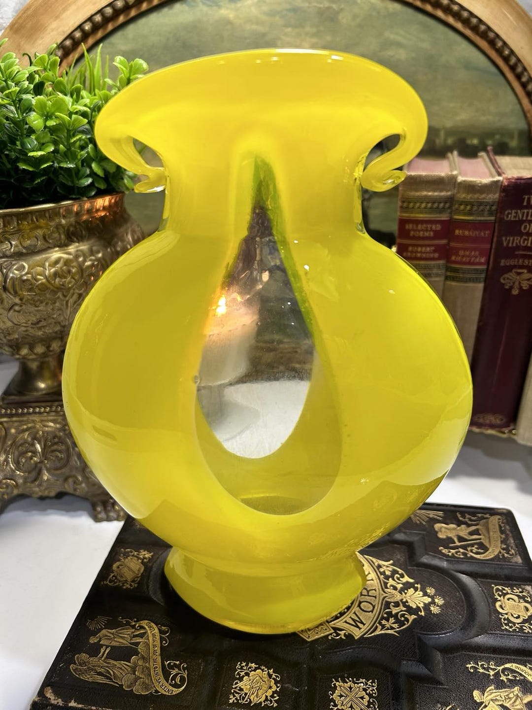 Beautiful Bright Canary Yellow and Clear Art Glass Margie's Garden Hand ...
