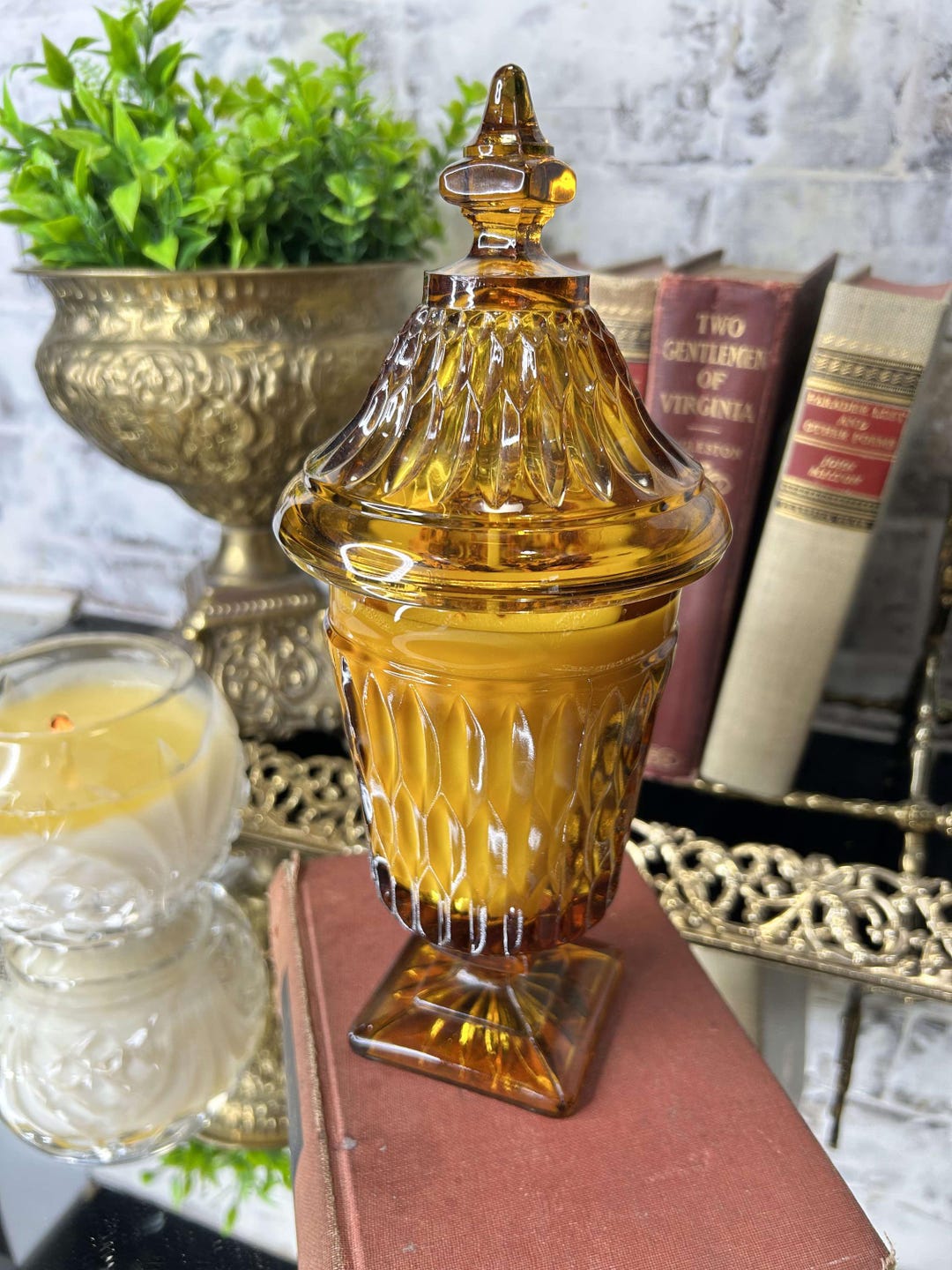 Amber Glass, Candy Dish, Indiana Glass, Vintage Vessel, Container ...