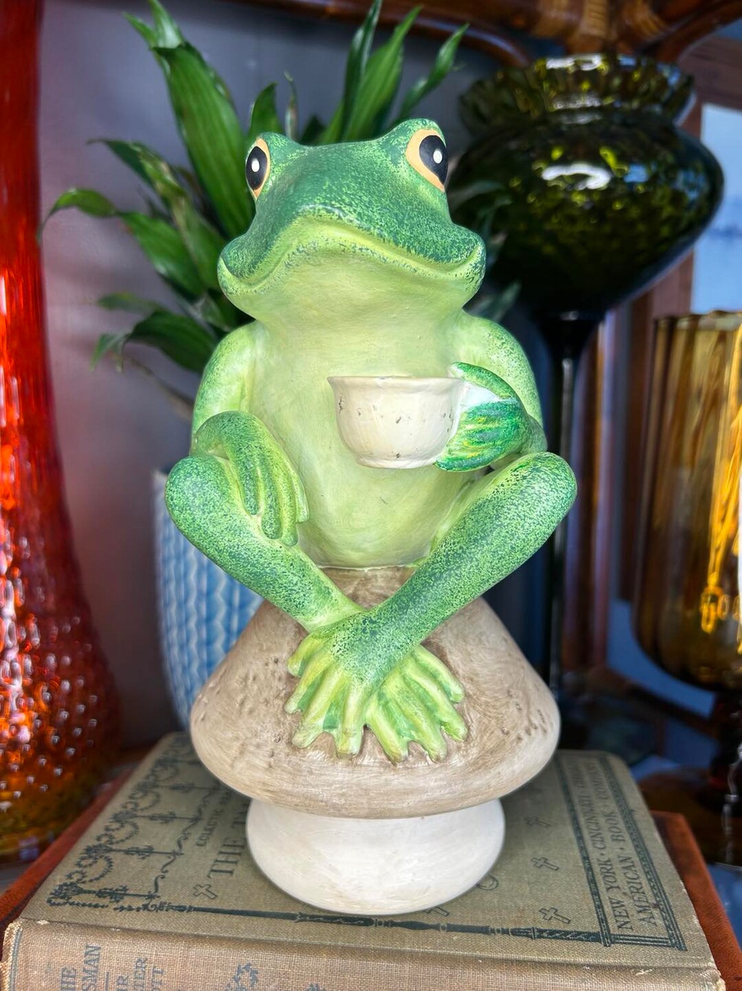 Vintage Green Frog Frog on Mushroom Toad Toadstool Coffee Mug Mushroom ...