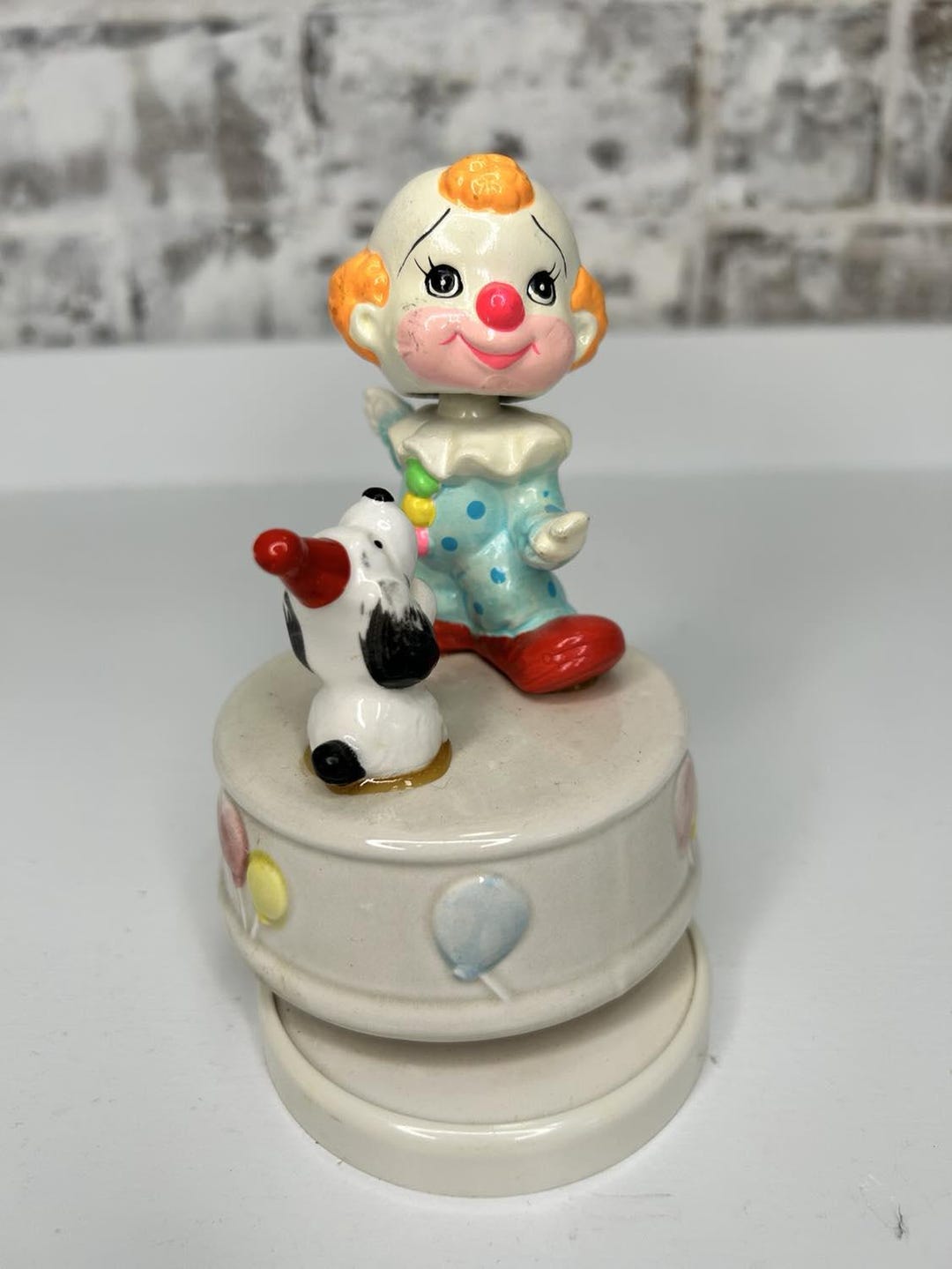 Vintage Ceramic Bobble Head Clown Wind up Music Box With Seal, Kitsch ...