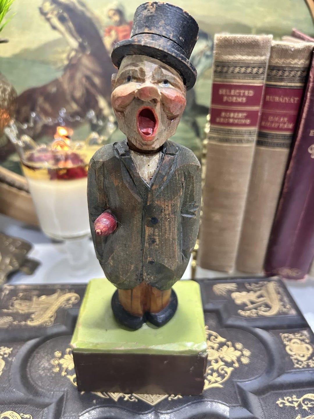 Vintage Wooden Hand Carved Anri Italy Singing Man in Top Hat Barware ...