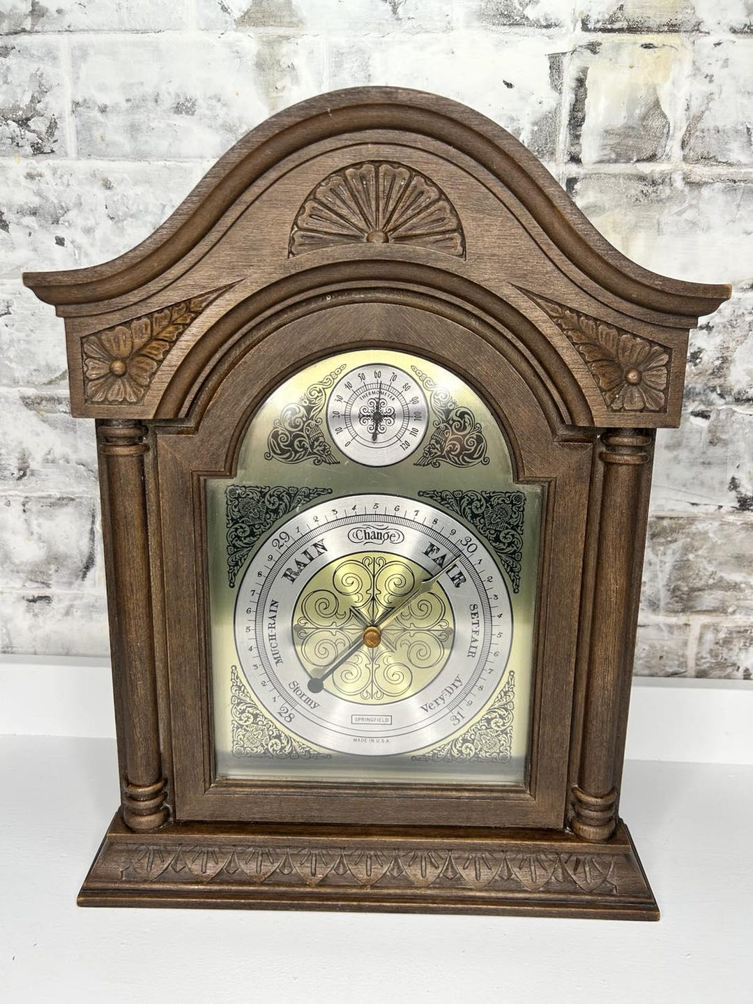 Vintage Beautiful Ornate Carved Wood Look Springfield Barometer and ...