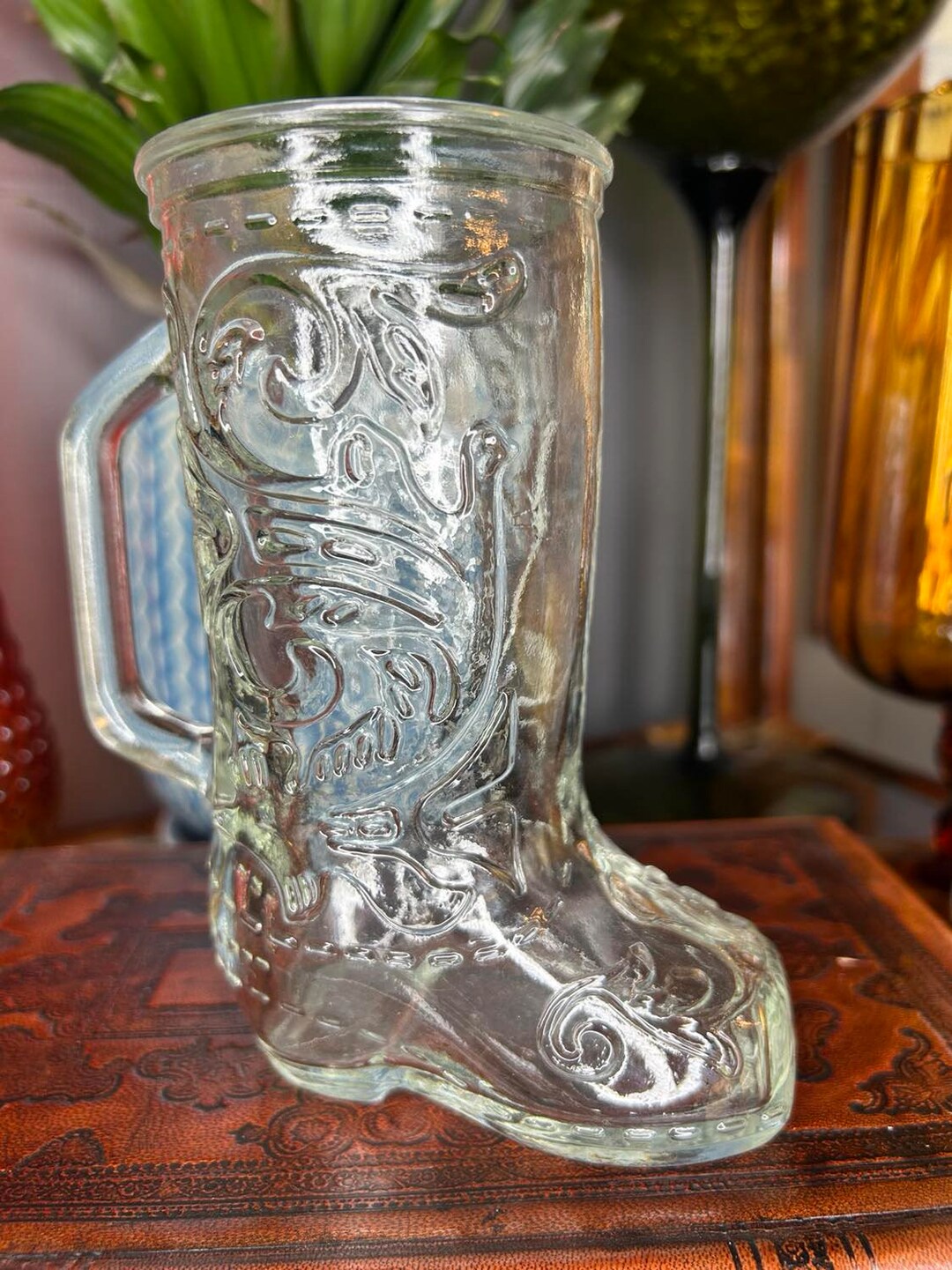 Vintage Retro Boho Clear Anchor Hocking Western Cowboy Boot Drinking ...