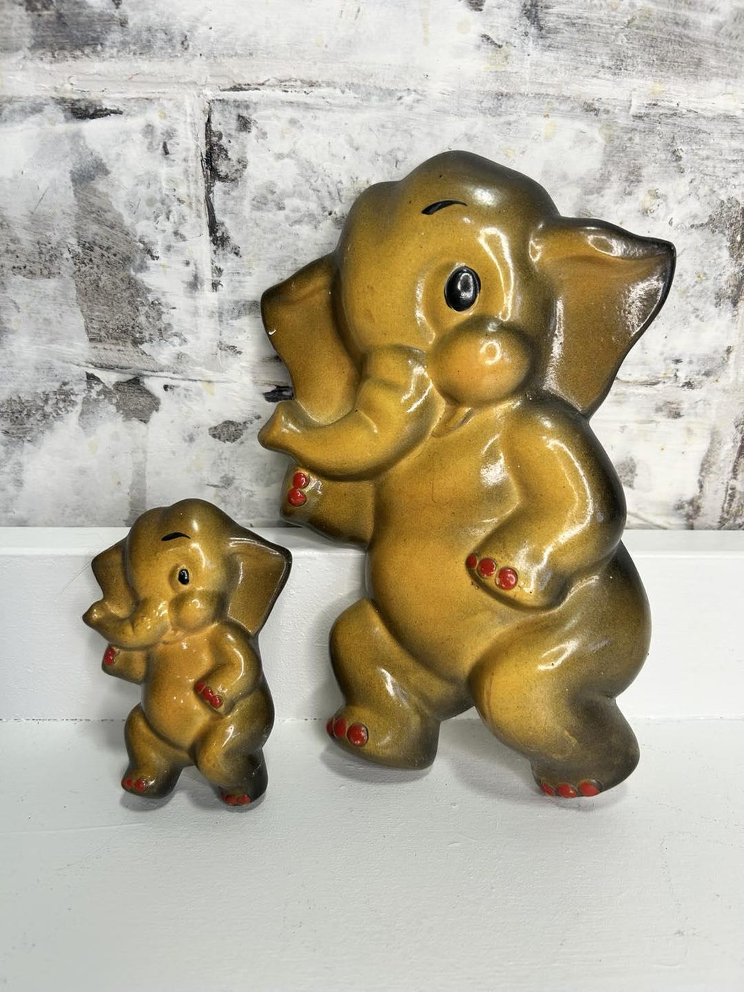 Vintage Mama and Baby Elephant Chalkware Set: MCM Nursery Decor - Etsy