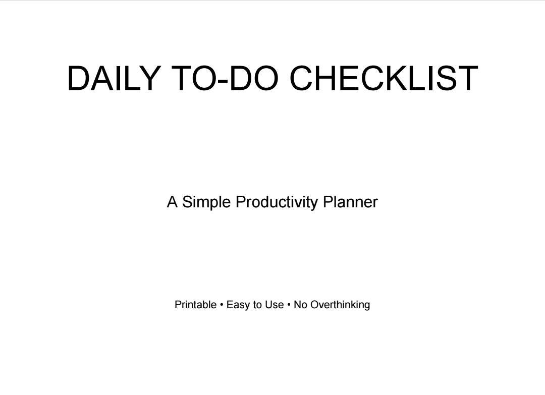 Daily To-do Checklist Printable | Simple Productivity Planner | Minimal ...