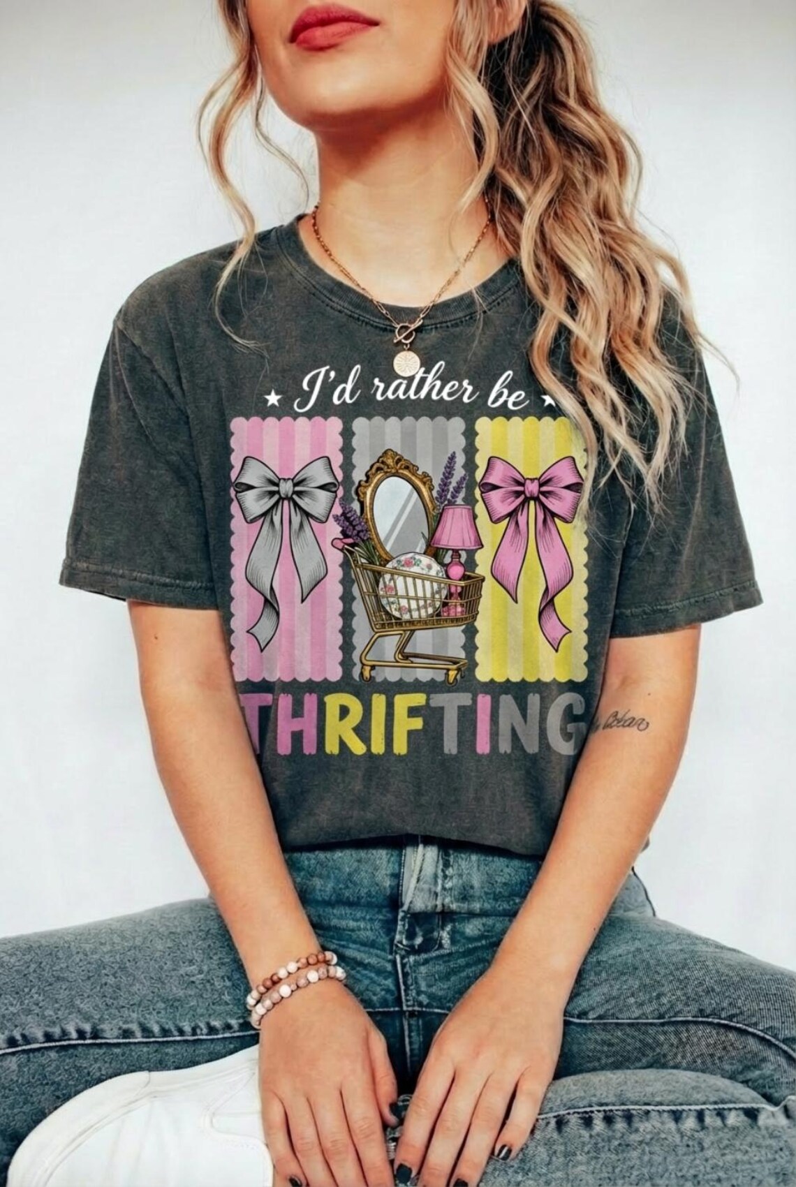 I’d Rather Be Thrifting PNG, Cute Thrift Cart Quote, Thrift Aesthetic ...