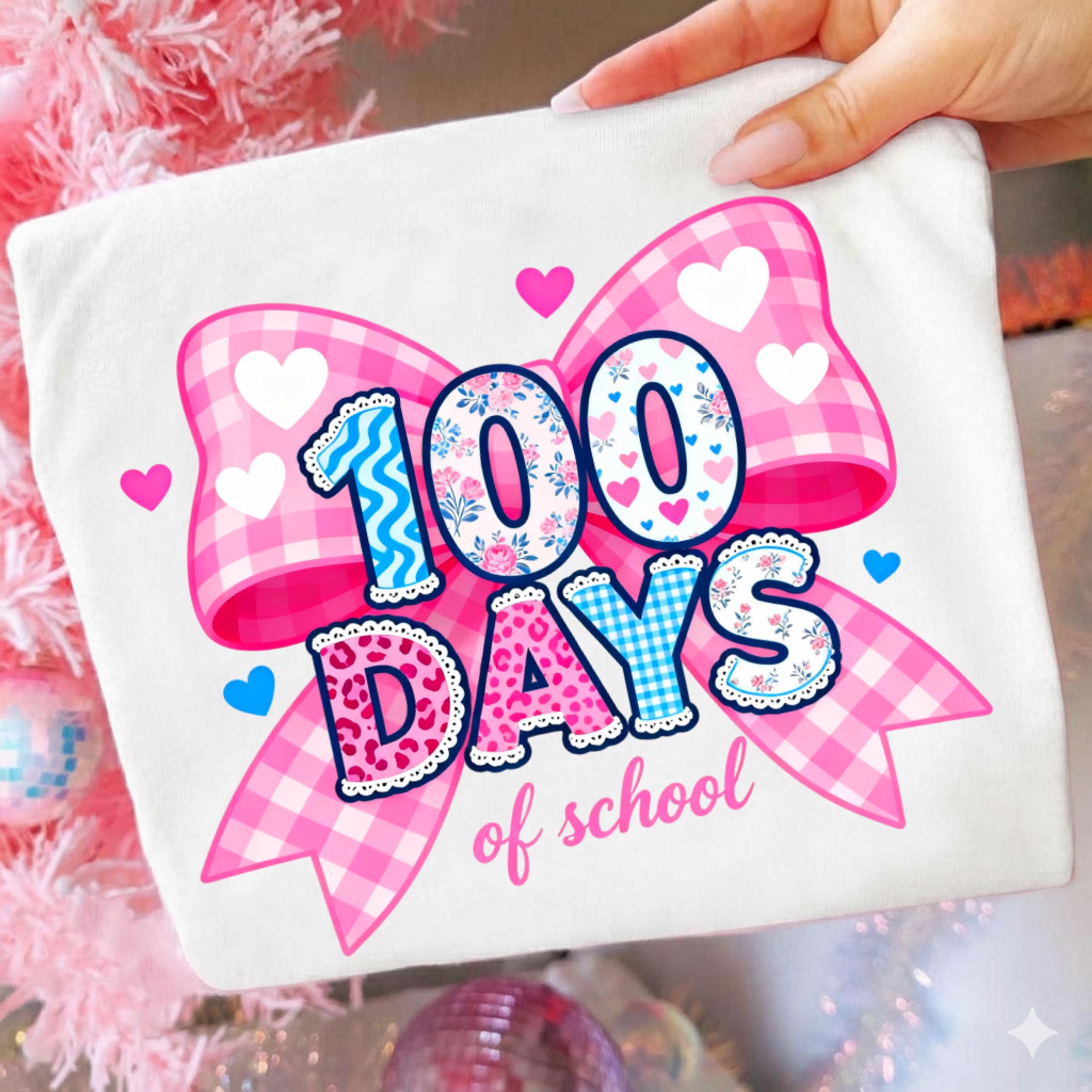 Preppy Coquette 100 Days of School PNG, Floral Glitter Pencil Bow ...