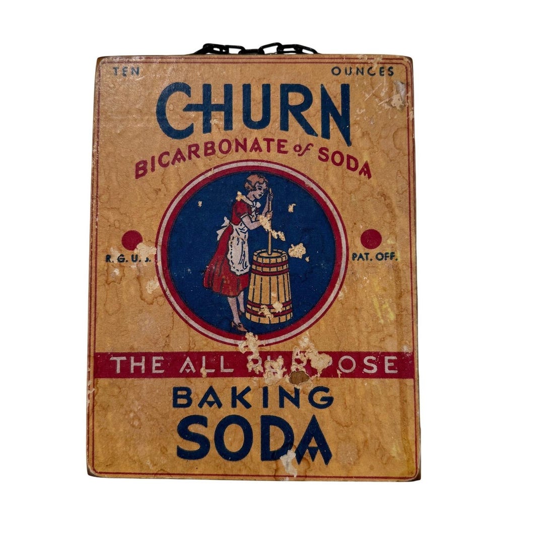 Vintage CHURN Baking Soda Advertising Sign Early 1900s Kitchen Wood ...