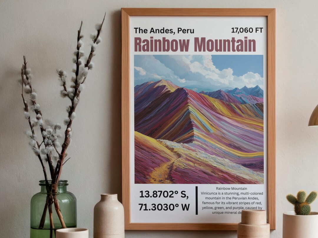 Rainbow Mountain Chile Travel Poster - Travel Poster - Vintage Latin ...