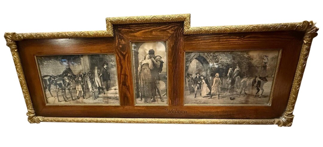 Antique "wedded" Triptych Wall Art, Ornate Gilt Frame, Victorian Scene ...