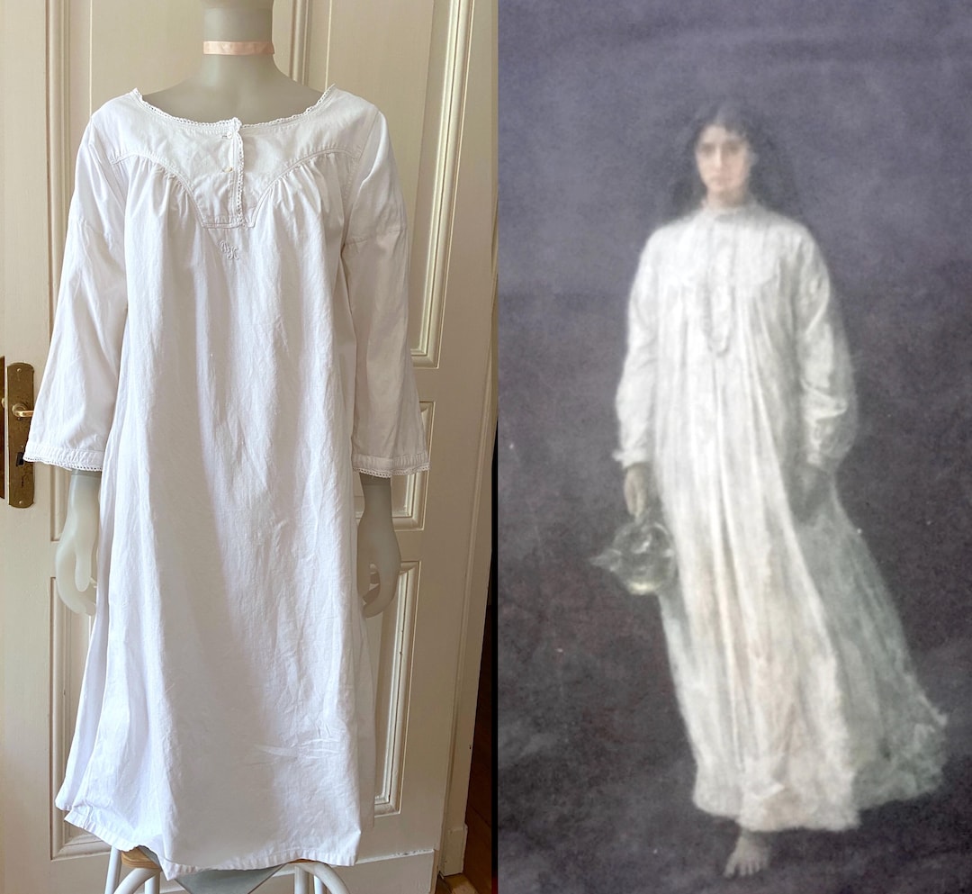 Romantic Rustic Antique White Cotton Shift Dress - Long Sleeves - Etsy