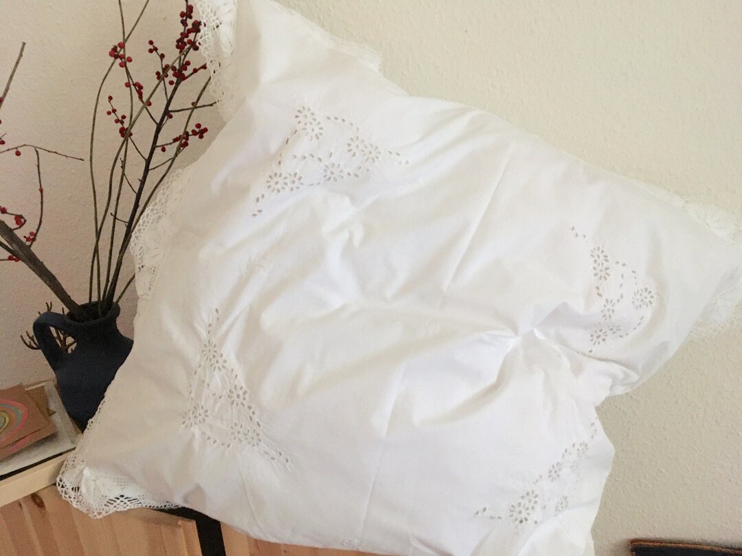 Antique Eyelet Pillow Sham, White Cotton Crochet Lace, European Bed ...