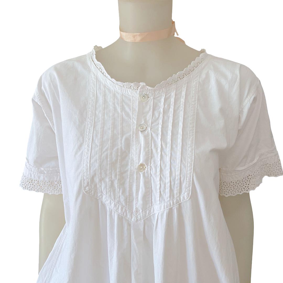 Romantic Antique White Cotton Shift Dress - Short Sleeves - Etsy