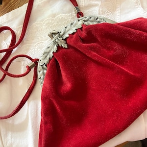 Vintage Red Velvet Evening Bag – Art Nouveau Style Purse With Silver ...