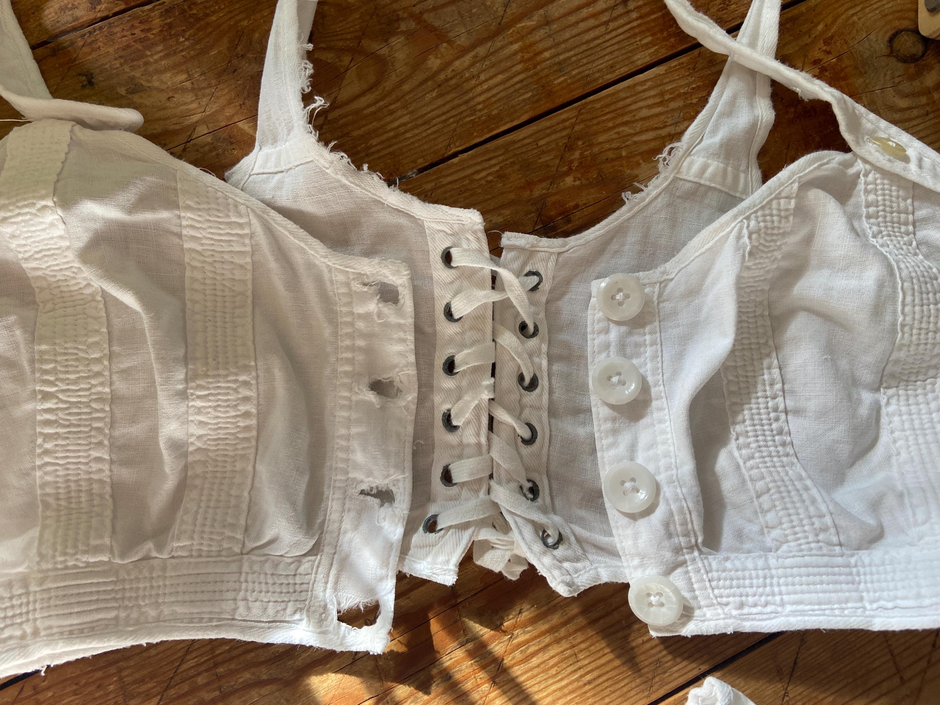The Antique Cotton Bra Bustiers With Back Lace up Closure, Set of TWO ...