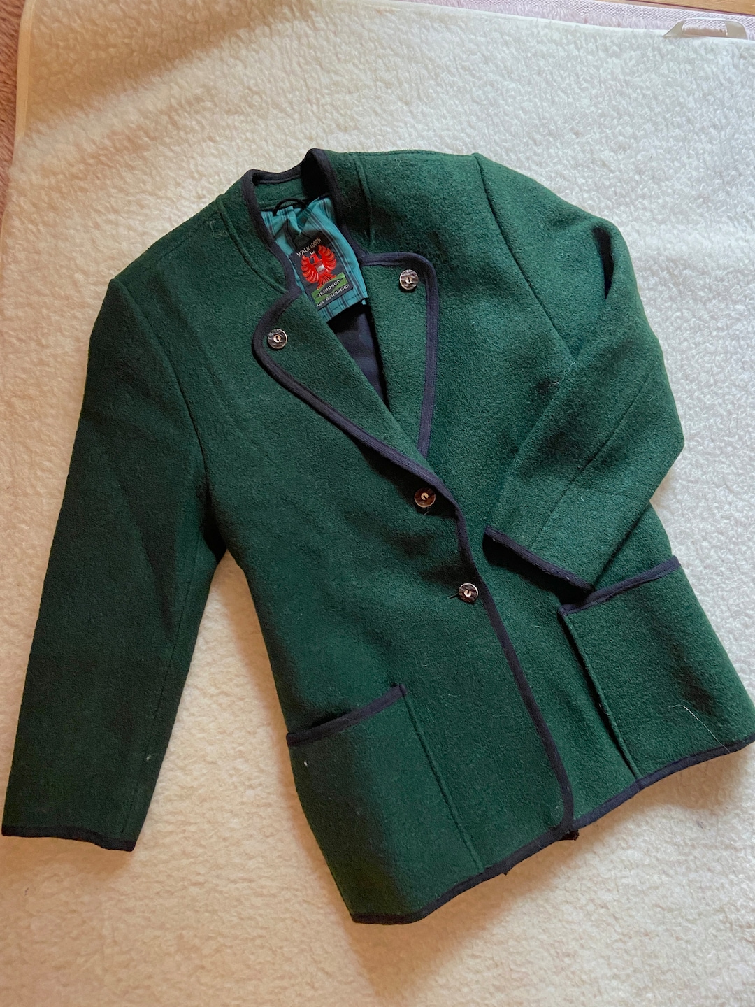 Austrian Loden Jacket, Green Wool, Women's Folk Outdoor Jacket, Size ...