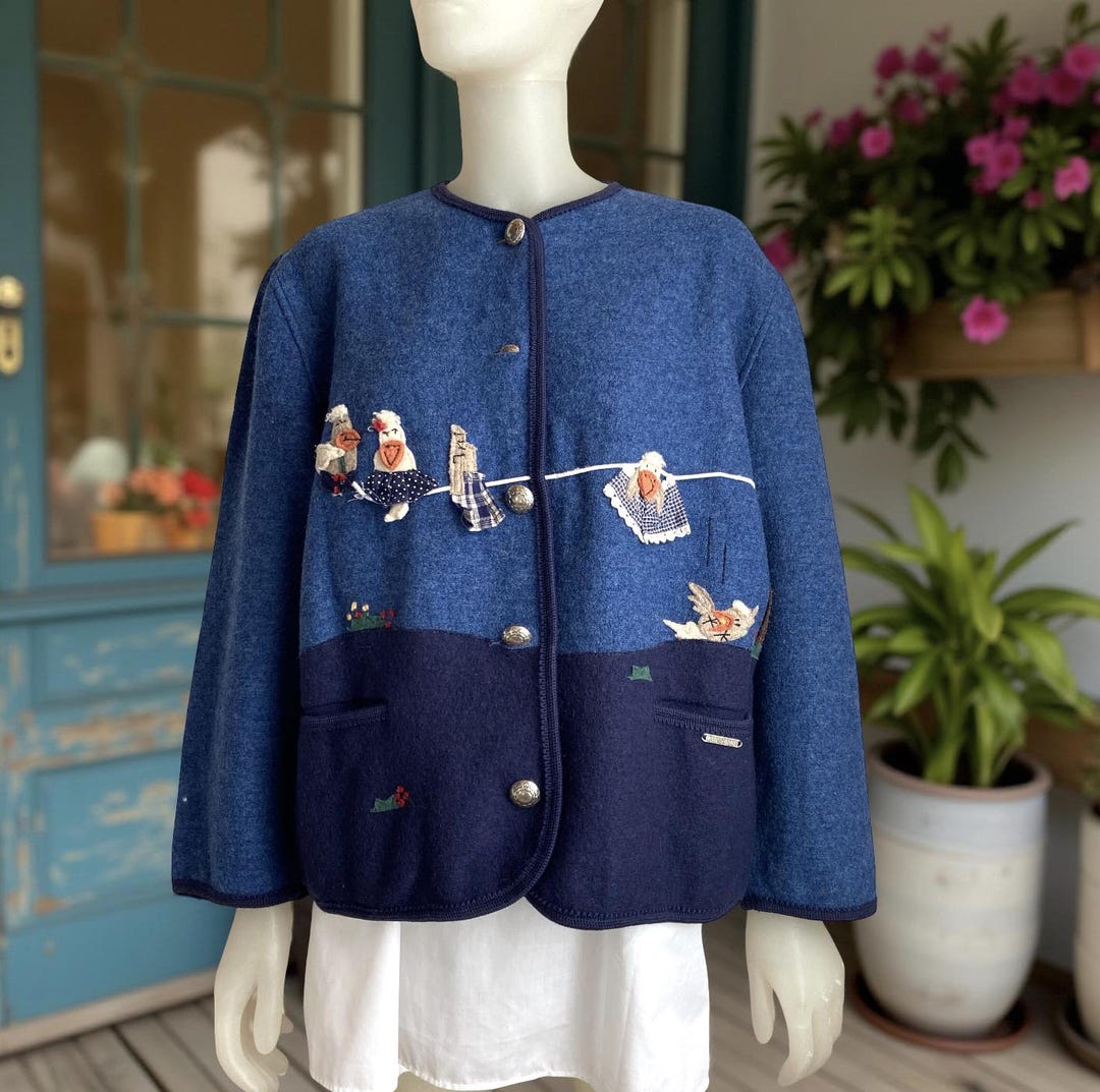 Vintage Austrian Wool Jacket – Happy Chicken Embroidery, Country Style ...