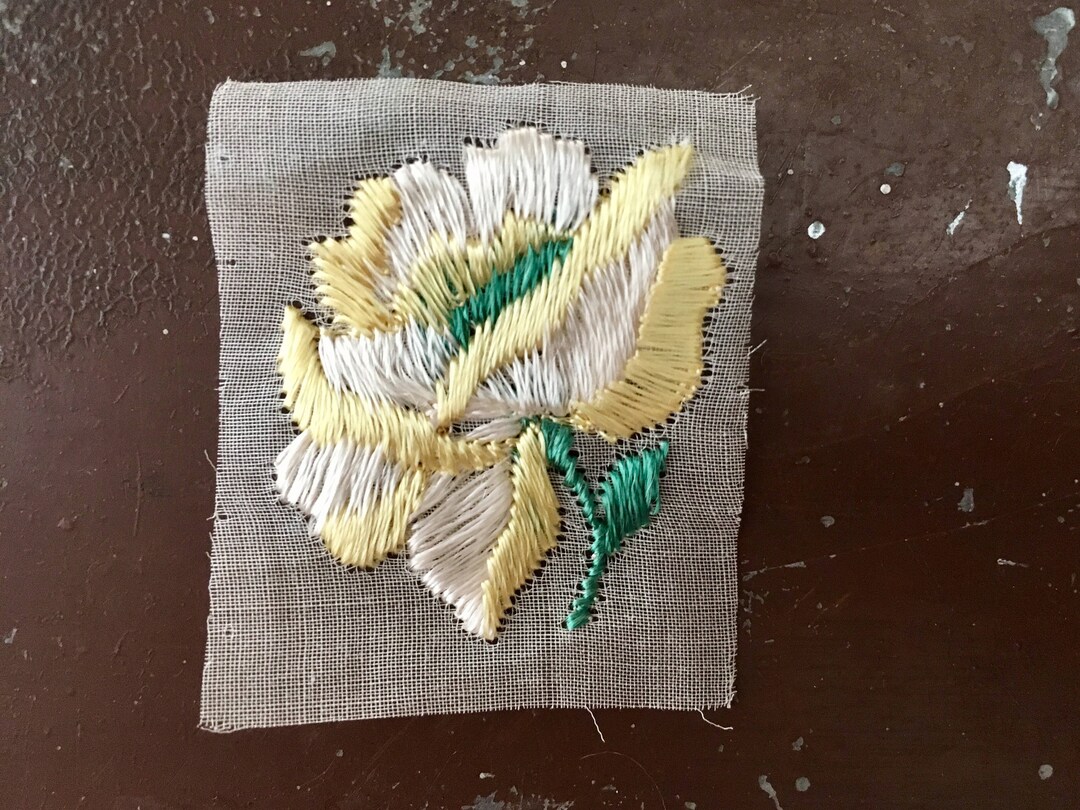 Antique Silk Appliqué Flower Yellow Rose Embroidered / Sew/ Glue on ...